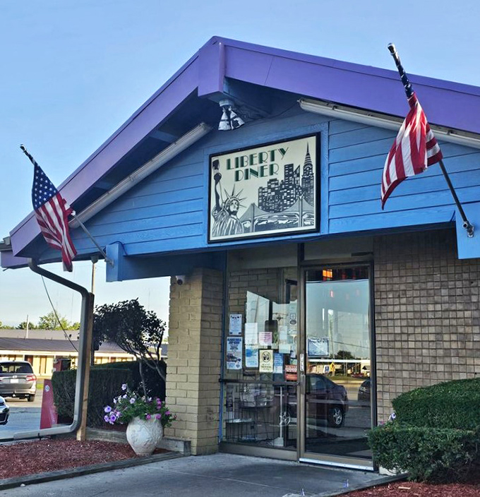 Liberty Diner proudly flies the stars and stripes. This patriotic breakfast spot serves American classics with a side of hometown pride.