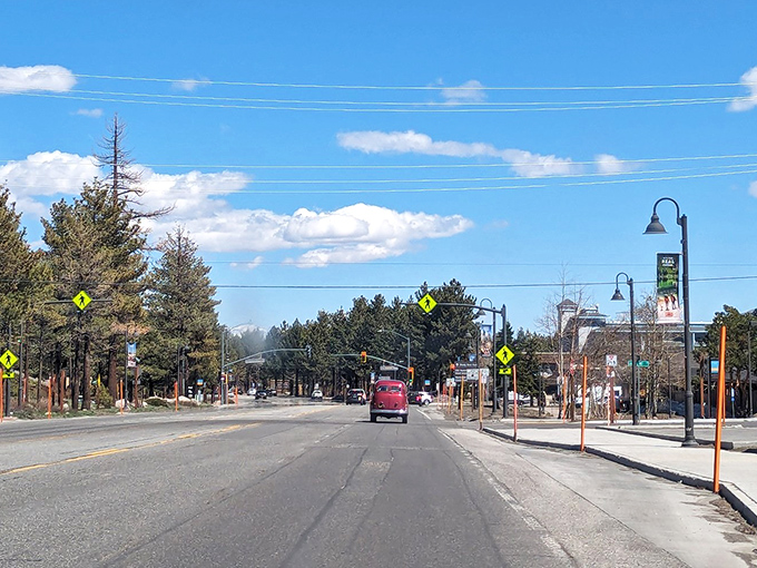 Mammoth Lakes welcomes you with a sign that promises adventure, relaxation, and possibly the best mountain air you'll ever breathe.kes