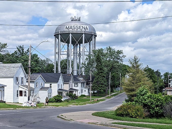 Massena's iconic water tower watches over affordable neighborhoods. Where retirement means trading big-city prices for small-town treasures.