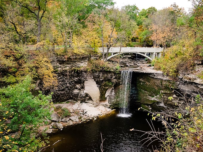 Minneopa's historic bridge frames a perfect waterfall view. Engineers of yesteryear knew the importance of a good selfie spot!