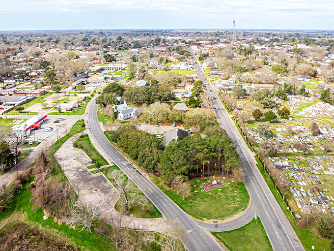 Opelousas spreads out like a welcoming blanket from above. A town where your retirement nest egg won't crack under pressure!