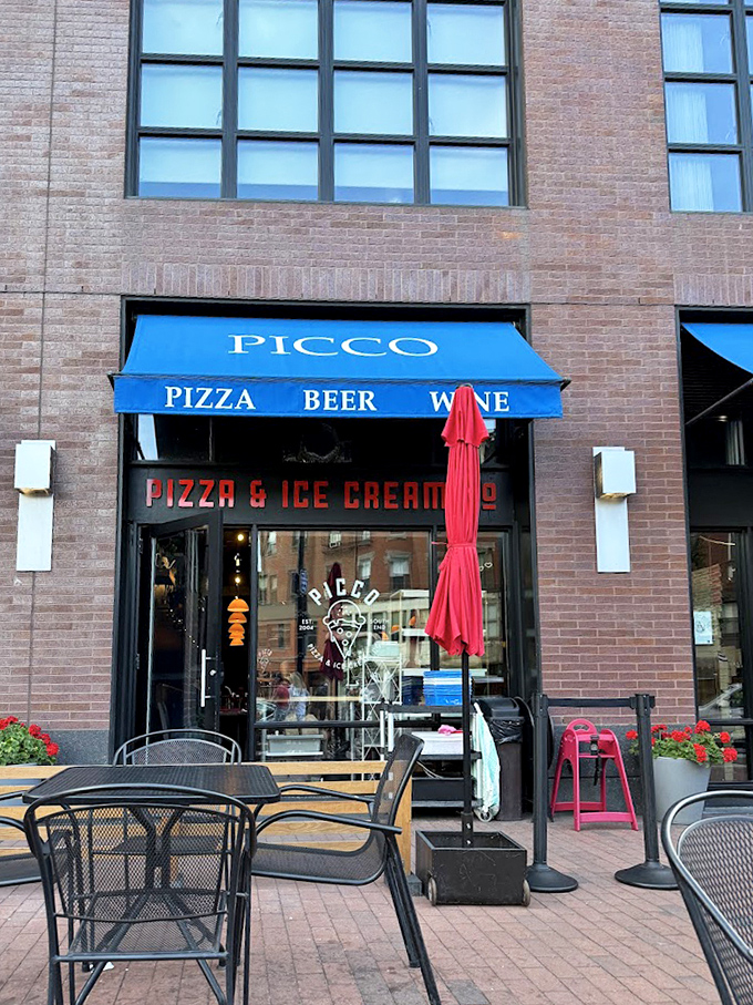 Picco: That blue awning and outdoor seating whisper civilized promises of pizza that pairs perfectly with people-watching and a glass of wine.