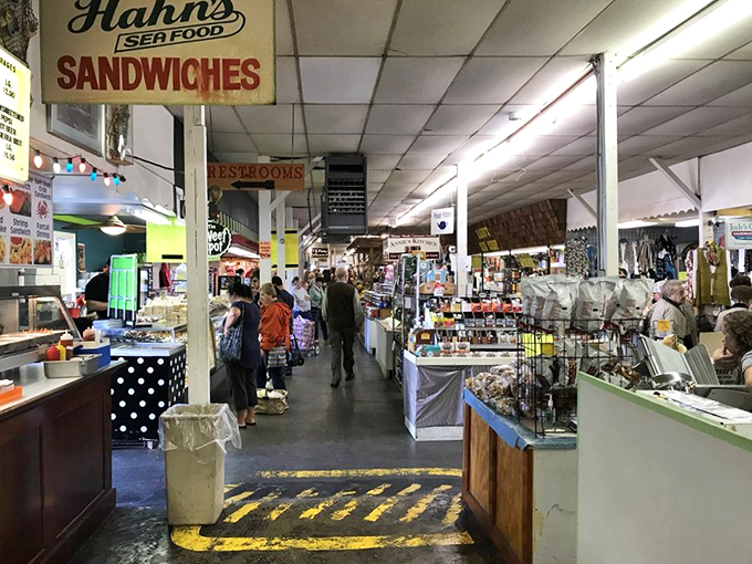 Inside the market, endless aisles of vendor stalls create a maze of possibilities for curious shoppers.