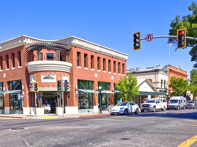 St. Helena's brick buildings stand proudly at the crossroads of history and wine country elegance.