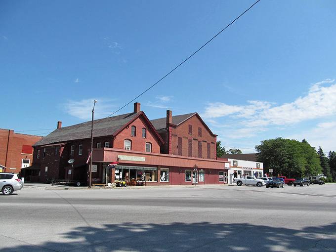 Swanton's rustic red brick buildings stand as sturdy sentinels of small-town commerce, where your dollar stretches like summer twilight.