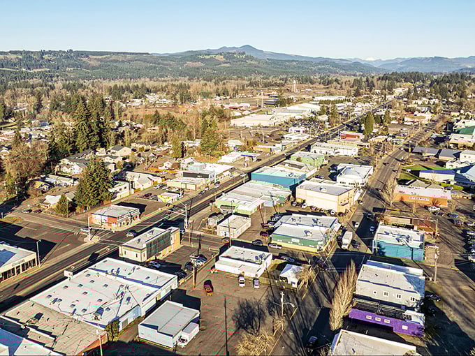 Sweet Home spreads beneath mountain majesty like a Norman Rockwell painting where your retirement dollars stretch like taffy.