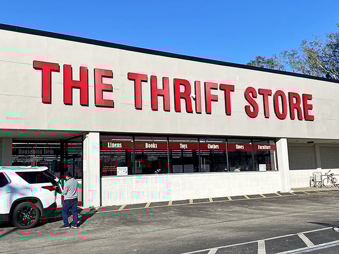 "THE THRIFT STORE" in giant red letters leaves no room for confusion. Sometimes the simplest name delivers the most straightforward deals.