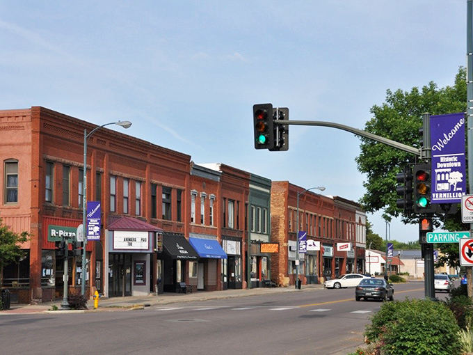Vermillion's historic downtown invites you to stroll through time, where brick buildings whisper stories of Dakota Territory days.