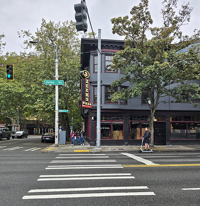 Zeeks' vintage sign marks the corner where Seattle pizza history continues to be made daily.