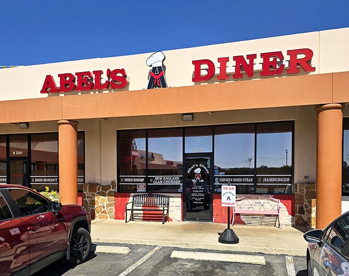 The welcoming facade of Abel's Diner draws hungry travelers off the highway. Those benches outside suggest you might need to wait&mdash;it's worth it!