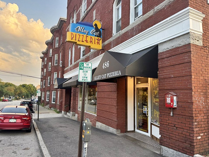 The corner location makes Alley Cat Pizzeria feel like the neighborhood's worst-kept secret&mdash;everyone knows where the good stuff is.
