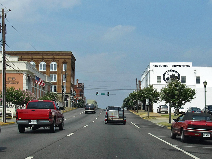 The historic downtown district showcases beautiful brick architecture that has witnessed over a century of Georgia history.
