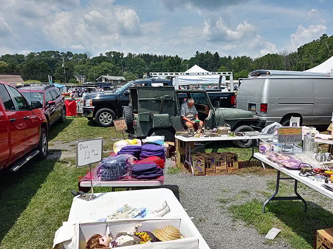 Tailgate treasures spread across grassy fields &ndash; where vintage military jeeps and bargain hunters peacefully coexist.