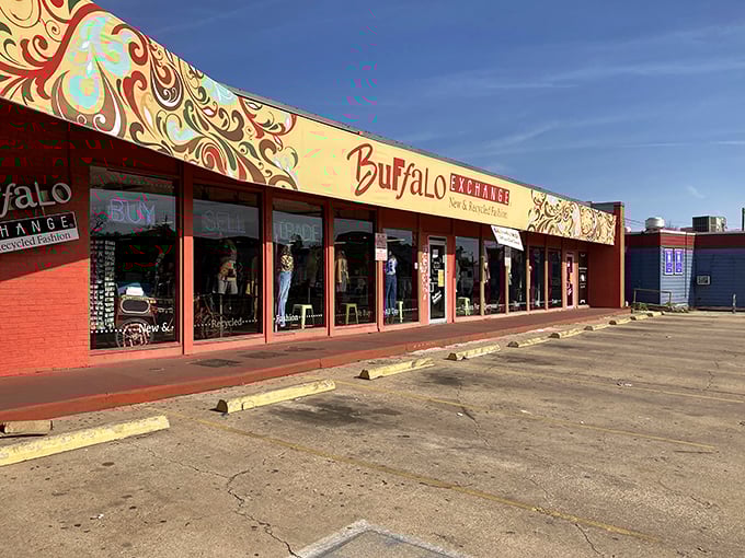 The colorful storefront hints at the curated coolness within. Buffalo Exchange: where vintage dreams come with Instagram-ready backdrops.
