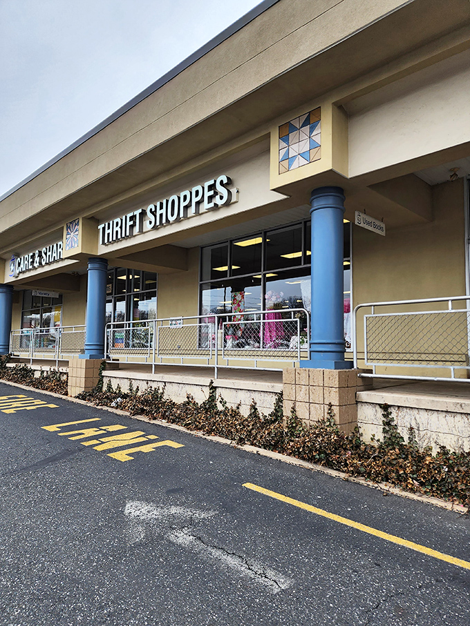 The unassuming exterior of Care & Share hides multiple "shoppes" inside—it's like a mall where everything's already broken in.