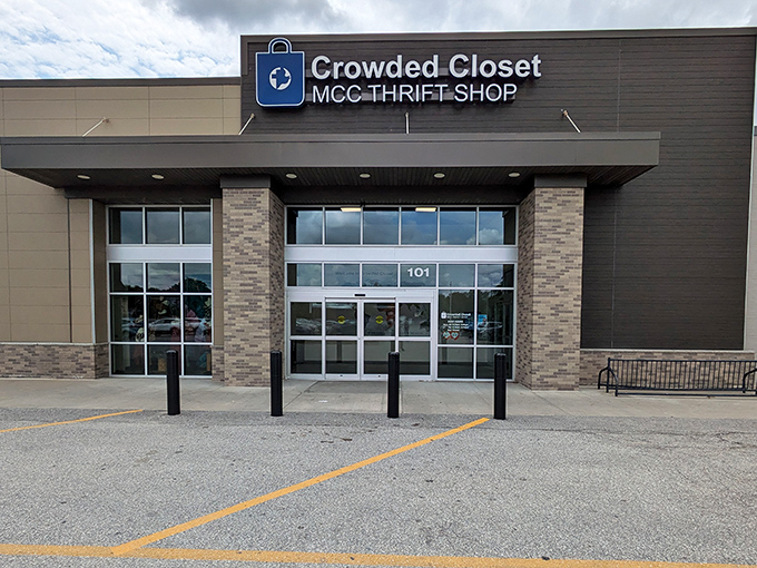 The Crowded Closet's clean lines and professional signage elevate the thrift shopping experience beyond the rummage sale stereotype.