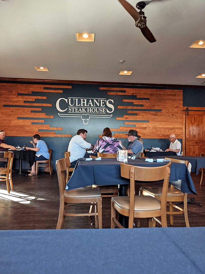 Inside Culhane's, wood-paneled walls and comfortable seating create the perfect backdrop for serious steak business &ndash; nostalgia never tasted so good.