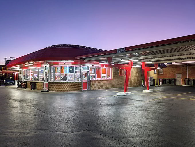 That distinctive curved canopy and vintage design prove that some restaurants are landmarks first, dining destinations second—and both perfectly.