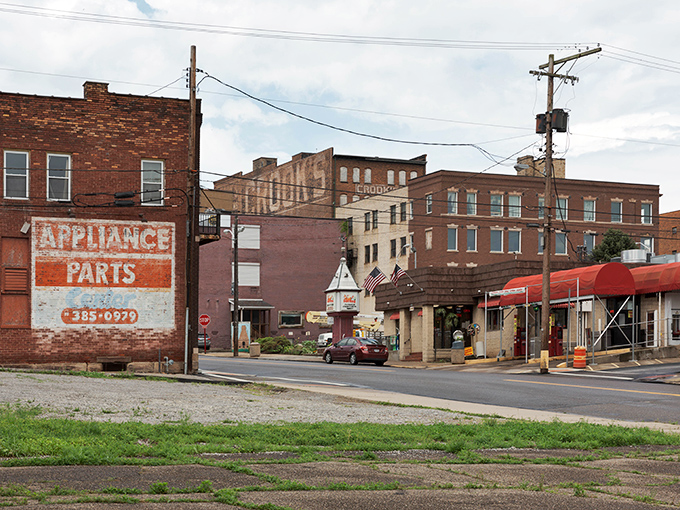 The faded "Appliance Parts" sign in East Liverpool tells of a town where practical affordability trumps flashy expenses every time.