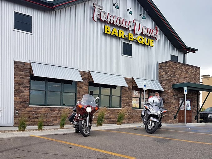 Those motorcycles parked outside Famous Dave's know what's up &ndash; nothing caps a good ride like great BBQ.
