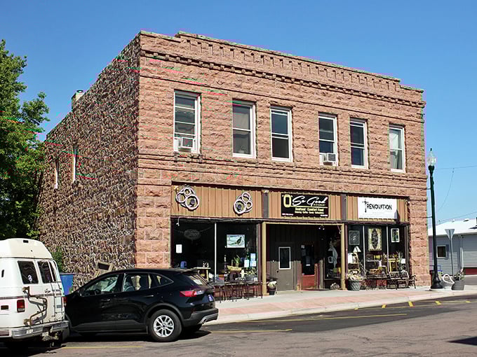The weathered brick storefronts of Garretson speak to decades of prairie life. Small town, big personality, pure South Dakota.