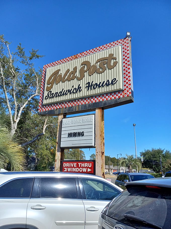 "Take Some Home" the sign suggests &ndash; a wise recommendation for sandwiches this good at Gold Post.