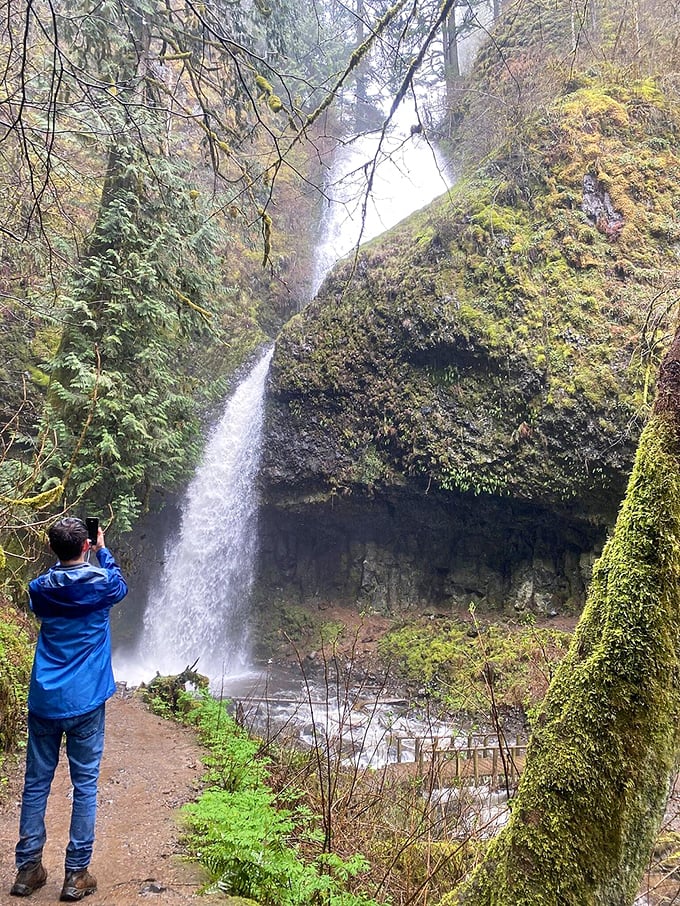 Behind the curtain of water at Latourell Falls. Standing here feels like being backstage at nature's greatest show.