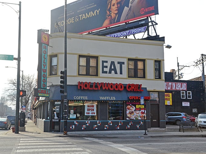 Hollywood Grill stands ready to serve, day or night. The vintage signage promises breakfast whenever you need it&mdash;a comforting thought in our chaotic world.