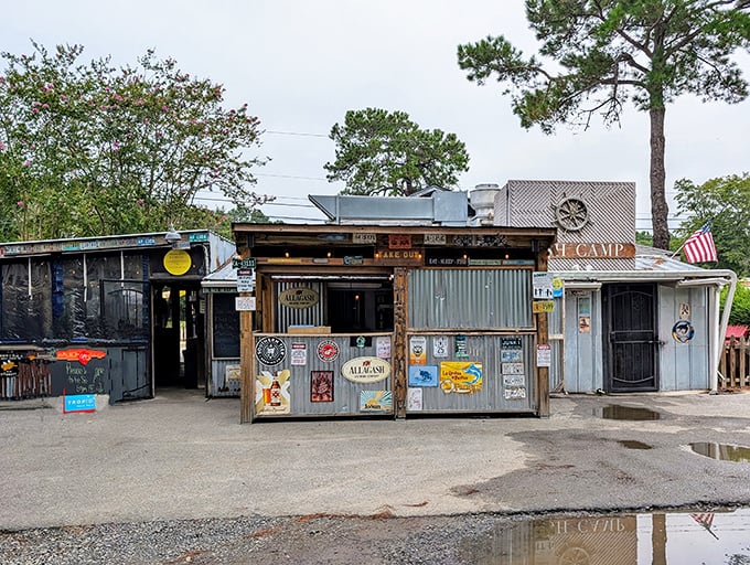The weathered wood and metal sign of Low Country Fish Camp tells stories of countless seafood feasts. Bringing the coast inland, one platter at a time.