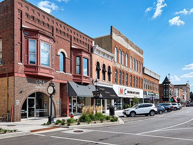 Sunlight illuminates Macomb's charming main street. The kind of place where parking is plentiful and friendly faces are even more abundant.