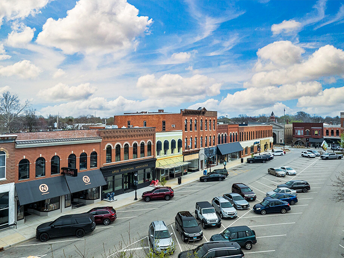 The aerial view of Macomb reveals a town that grew organically around its heart, rather than being carved into existence by developers.