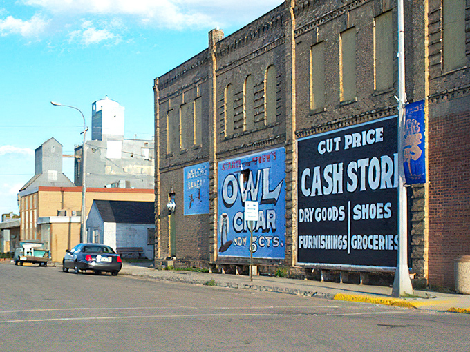 Vintage advertisements painted on Park River's brick buildings remind us of simpler times and simpler prices.
