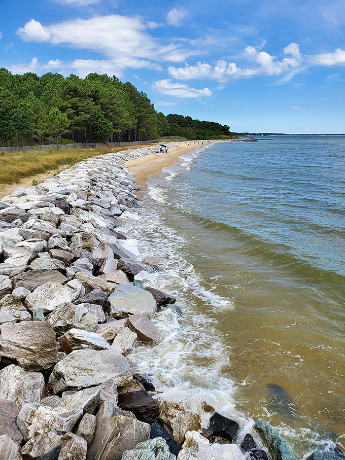 The beach at Point Lookout stretches as far as the eye can see. Social distancing was never so beautiful!