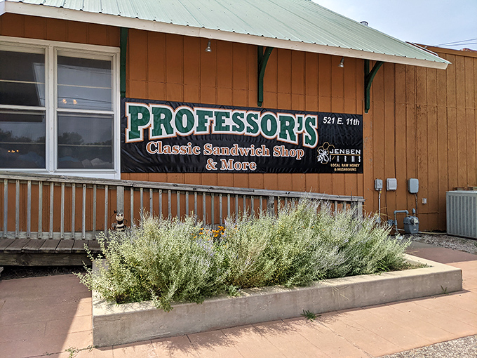 That green roof shelters serious sandwich science where every order earns you an A+ in taste.