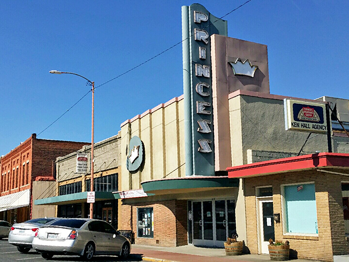 The vintage Princess Theater marquee proves that small-town entertainment venues still have tremendous character.