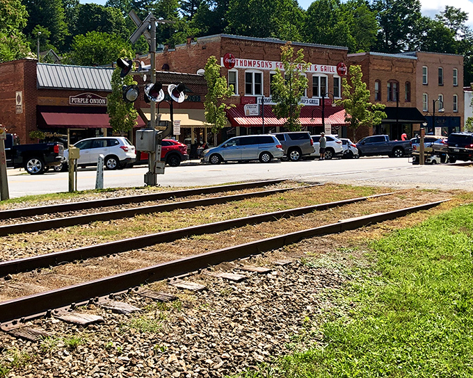The railroad tracks running through Saluda remind us of a time when trains brought visitors to this mountain paradise.
