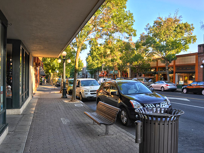 Tree-lined streets and inviting benches make St. Helena's downtown the perfect spot for people-watching paradise.