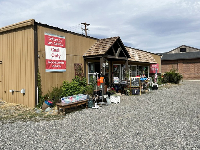 This unassuming exterior hides a wonderland of thrifty treasures at Thrift on 16th, where every purchase feels like a win.