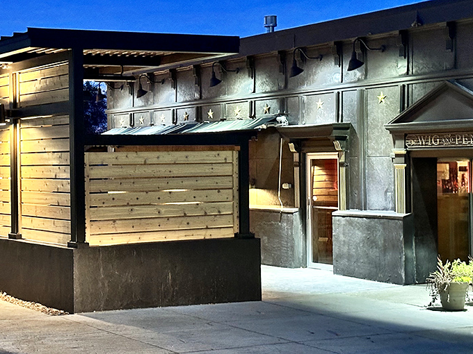 The golden stars flanking Wig & Pen's entrance hint at the star-quality pizza inside. This isn't just dinner&mdash;it's a standing ovation on a plate.