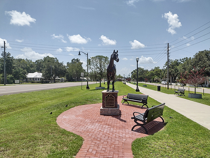 A bronze horse statue celebrates Williston's equestrian heritage in a town where your retirement nest egg won't gallop away.