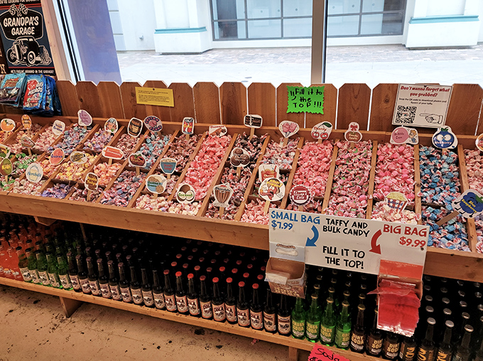 Wall-to-wall nostalgia sorted by color like an edible rainbow that would make your dentist extremely nervous indeed.