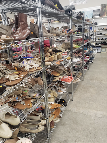 Not just shoes, but possibilities &ndash; each pair on these metal racks represents someone else's retail splurge transformed into your savvy find.