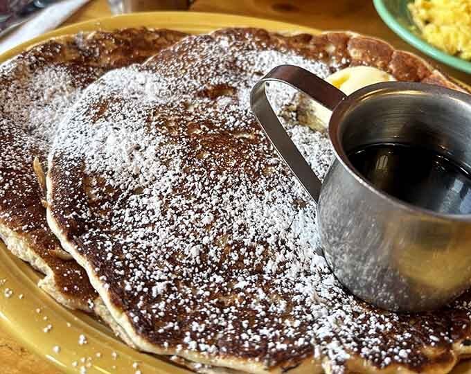 This pancake is a revelation, drizzled with icing that belongs in the Breakfast Hall of Fame