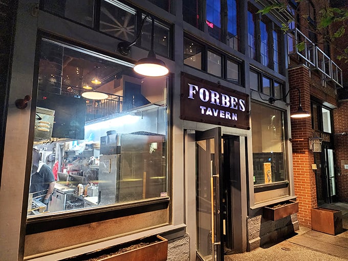 The glowing windows of Forbes Tavern beckon like a lighthouse for hungry souls navigating Pittsburgh's bustling streets. Comfort food paradise awaits inside.
