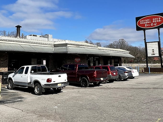 That classic red sign isn't just advertising&mdash;it's a beacon calling hungry souls home to barbecue paradise since way back when.