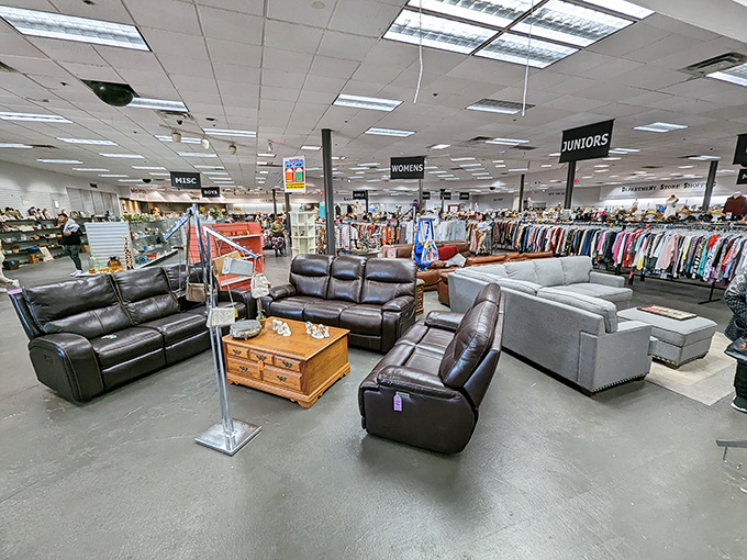 Like a department store that time-traveled from the 1970s, Lovelady's furniture section offers leather couches that could tell stories if they could talk.