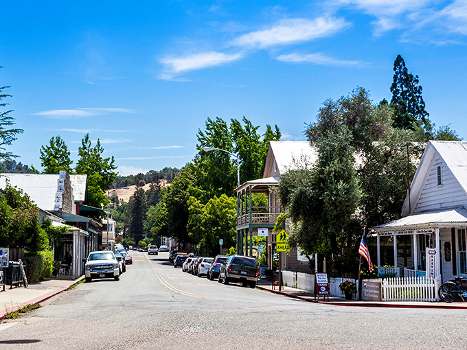 Sutter Creek's tree-lined Main Street invites visitors to stroll past historic buildings where Gold Rush history lives on.