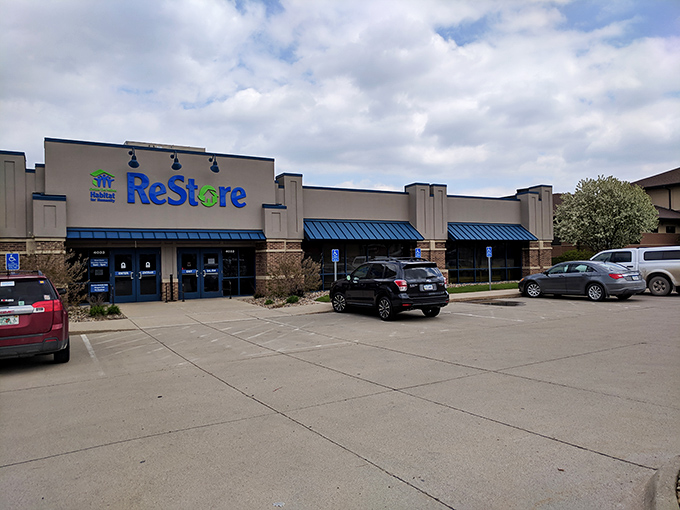 The blue awnings and distinctive green logo welcome bargain hunters like a beacon of hope for both wallets and homes in need of refreshing.