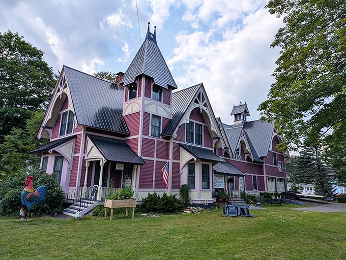 The pink Victorian mansion stands like a fairy tale come to life, its turrets and gables reaching skyward as if saying "Yes, there really is extraordinary food inside!"