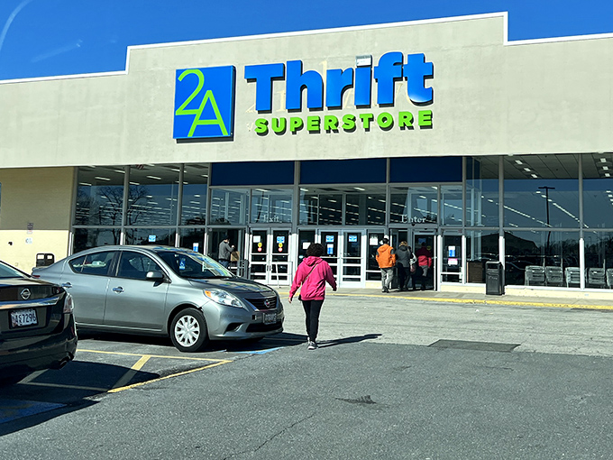 The blue sky seems to celebrate the treasure hunt awaiting inside 2nd Ave Thrift Superstore, where retail therapy meets actual therapy for your wallet.